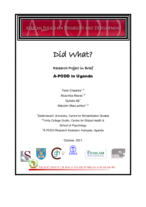 (PDF) Did What? The African Policy on Disability & Development (A-PODD) Project in Uganda Policy ...