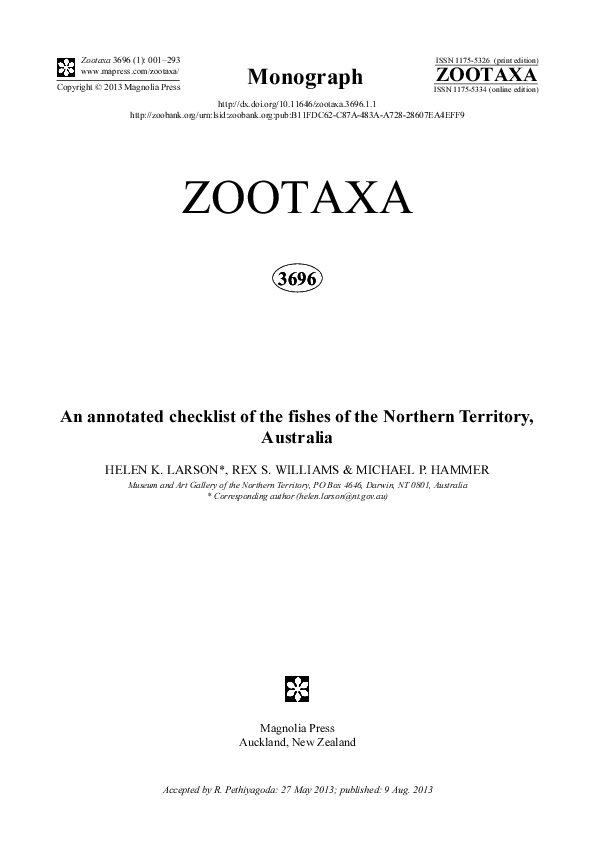 (PDF) ZOOTAXA An annotated checklist of the fishes of the Northern ...