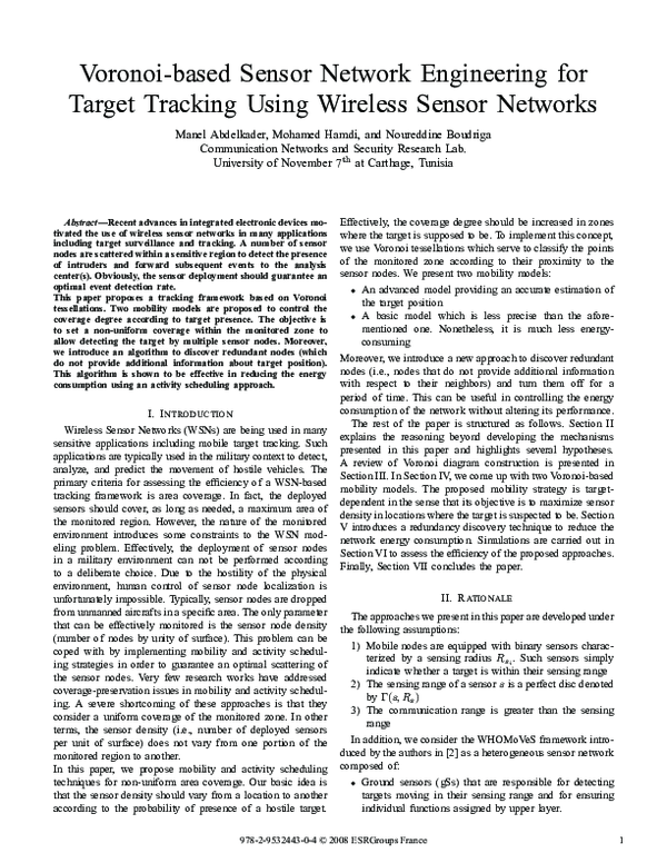 (PDF) Voronoi-based sensor network engineering for target tracking using wireless sensor networks