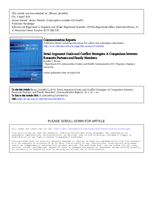 (PDF) Serial Argument Goals and Conflict Strategies: A Comparison ...