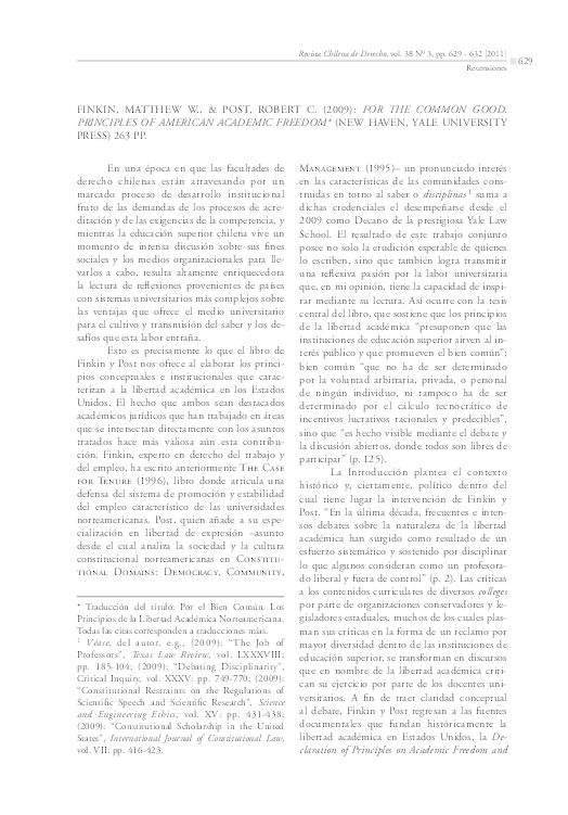 (PDF) FINKIN, Matthew & POST, Robert: "For the Common Good. Principles ...