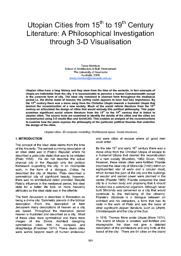 (PDF) Utopian cities from 15th to 19th century literature: a philosophical investigation through ...