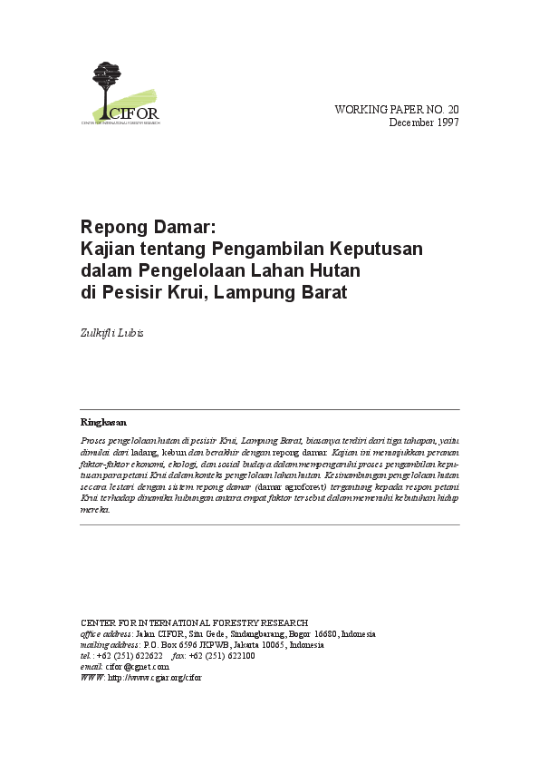 (PDF) Repong Damar: Kajian tentang Pengambilan Keputusan dalam ...