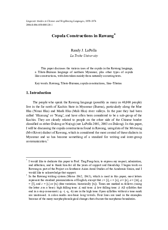 (PDF) Copula Constructions in Rawang