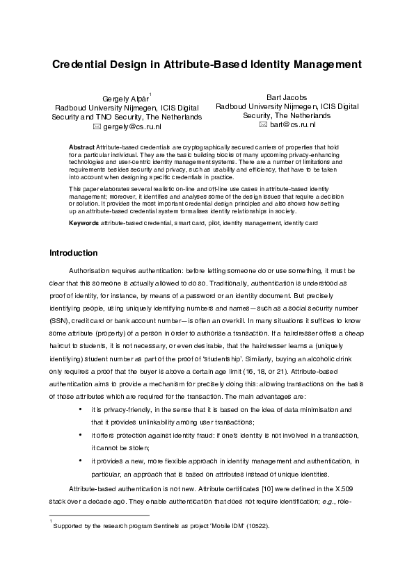 (PDF) Credential Design in Attribute-Based Identity Management