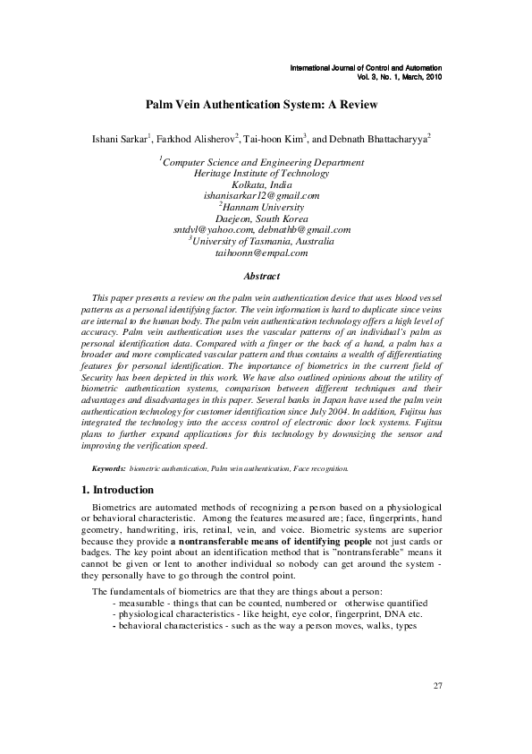 (PDF) Palm Vein Authentication System: A Review