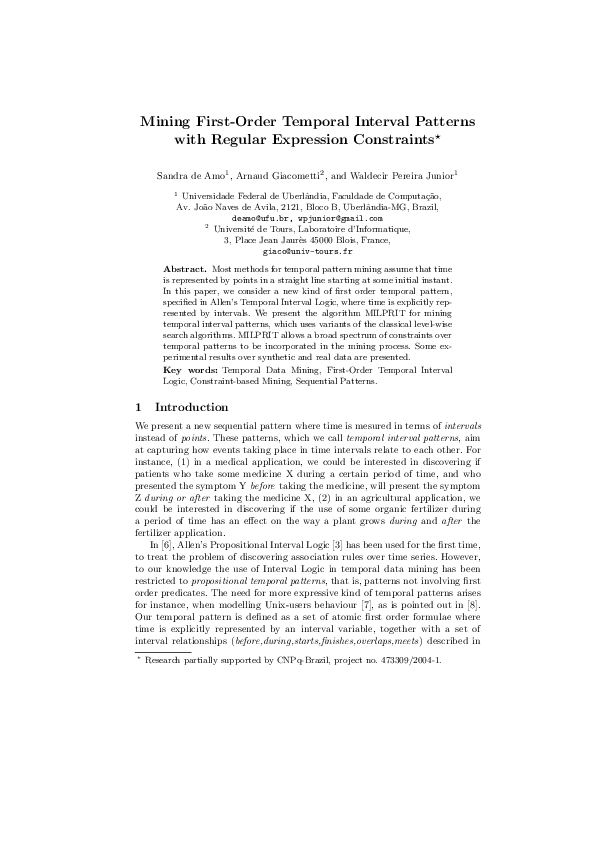 (PDF) Mining First-Order Temporal Interval Patterns with Regular Expression Constraints