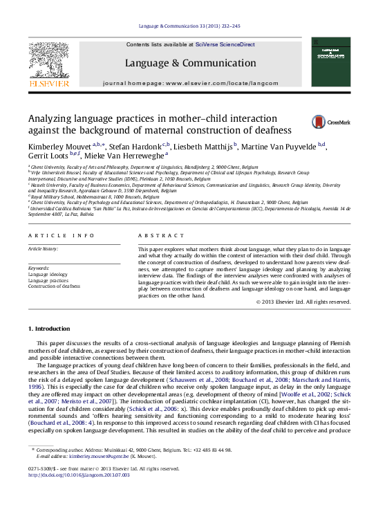 (PDF) Analyzing mother-child interactions against the background of construction of deafness
