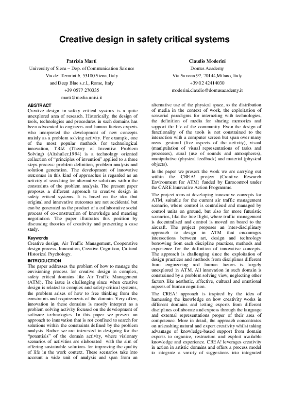 Creative design in safety critical systems