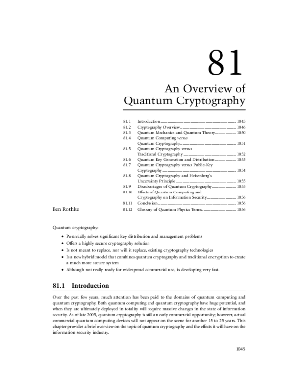 An Overview of Quantum Cryptography