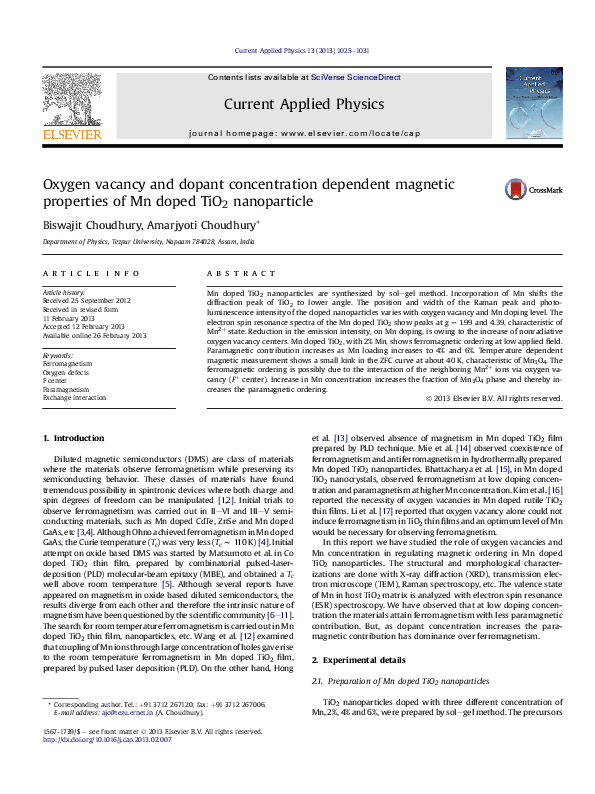 (PDF) Oxygen vacancy and dopant concentration dependent magnetic