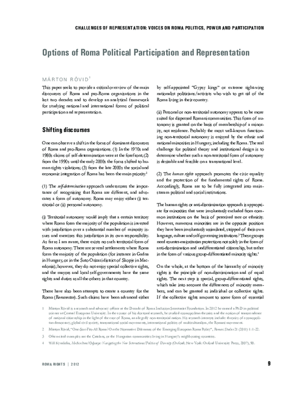 (PDF) Options of Roma Political Participation and Representation
