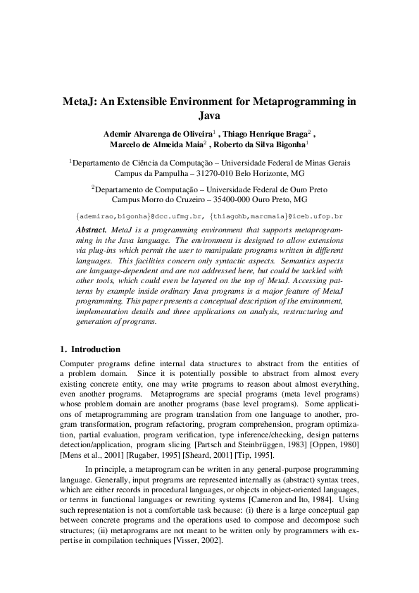 (PDF) MetaJ: An Extensible Environment for Metaprogramming in Java