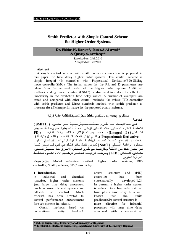 Smith Predictor with Simple Control Scheme for Higher Order Systems