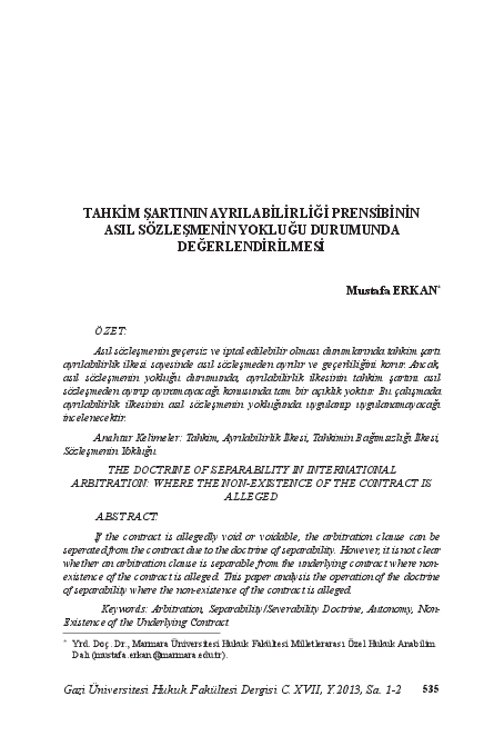 (PDF) THE DOCTRINE OF SEPARABILITY IN INTERNATIONAL ARBITRATION: WHERE ...