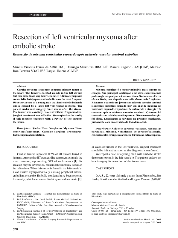 (PDF) Resection of left ventricular myxoma after embolic stroke