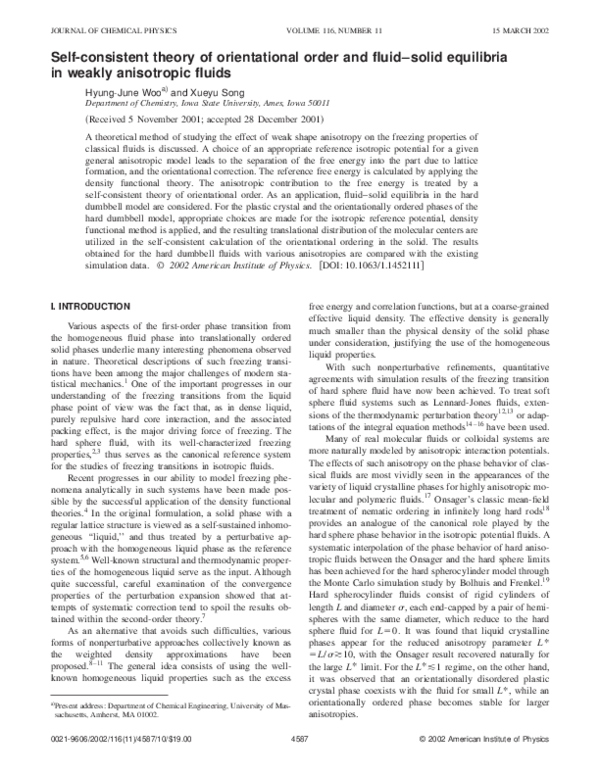(PDF) Self-consistent theory of orientational order and fluid–solid equilibria in weakly ...