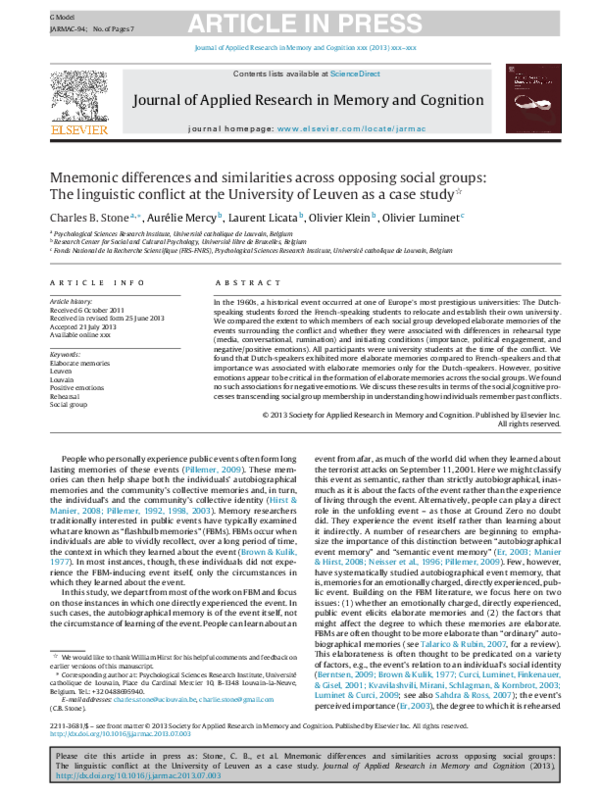 (PDF) Mnemonic differences and similarities across opposing social ...