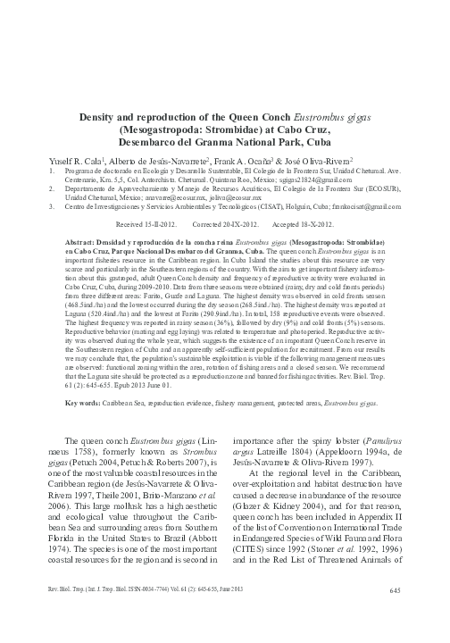 (PDF) Density and reproduction of the Queen Conch Eustrombus gigas ...