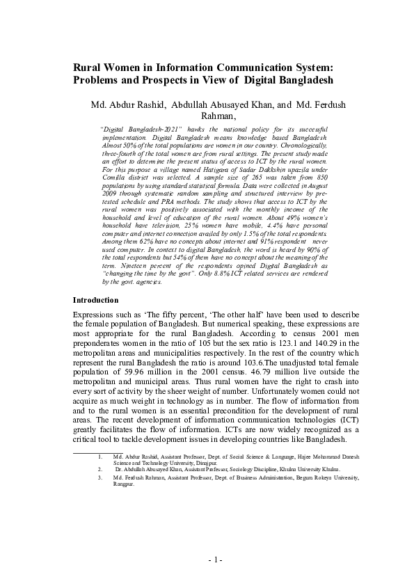 (PDF) Rural Women in Information Communication System: Problems and ...