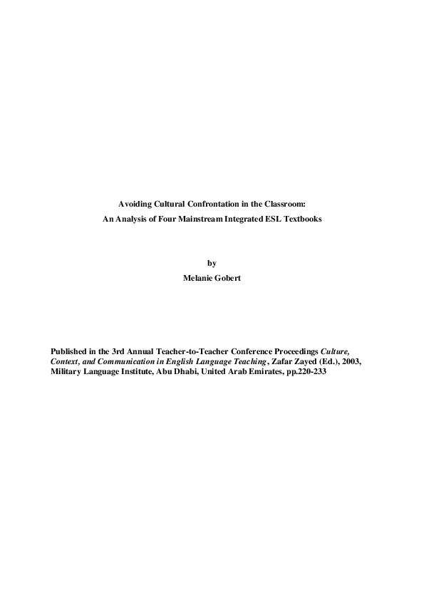 (PDF) Avoiding Cultural Confrontation in the Classroom: An Analysis of ...