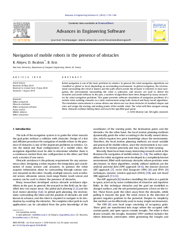 Pdf Navigation Of Mobile Robots In The Presence Of Obstacles