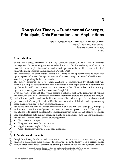 Pdf Rough Set Theory Fundamental Concepts Principals Data Extraction And Applications