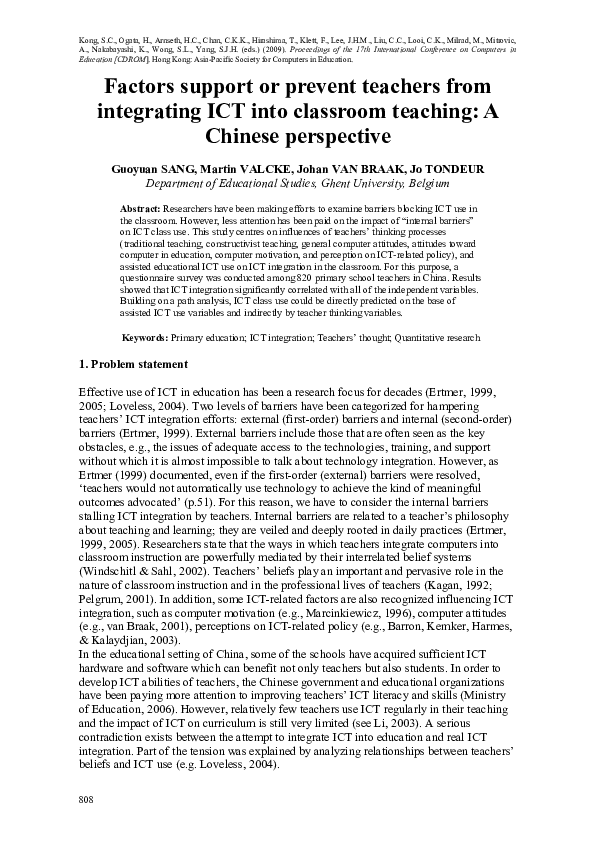 (PDF) Factors support or prevent teachers from integrating ICT into ...