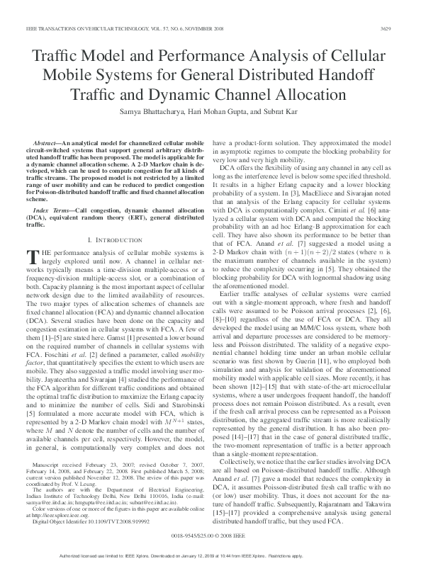 (PDF) Traffic Model and Performance Analysis of Cellular Mobile Systems for General Distributed ...