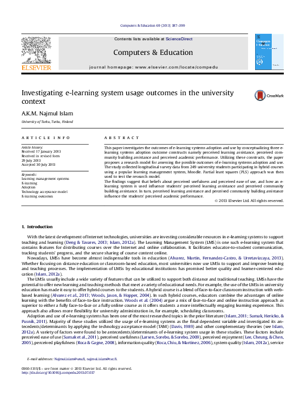 (PDF) Investigating e-learning system usage outcomes in the university ...