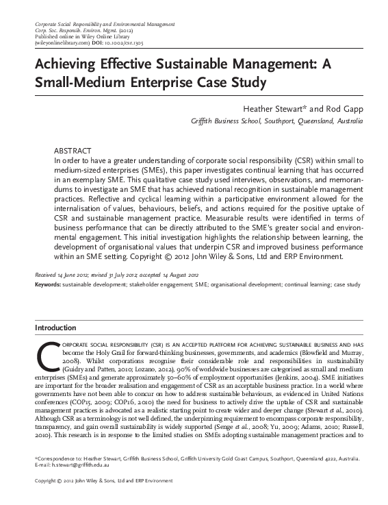 Achieving Effective Sustainable Management: A Small-Medium Enterprise ...