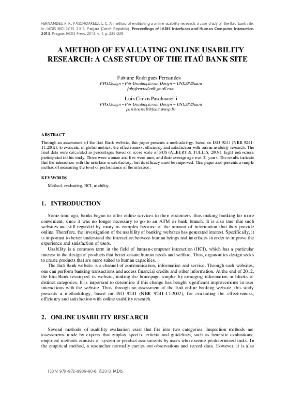 (PDF) A method of evaluating a online usability research: a case study of the Itaú bank site