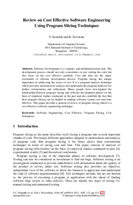 (PDF) Review on Cost Effective Software Engineering Using Program Slicing Techniques