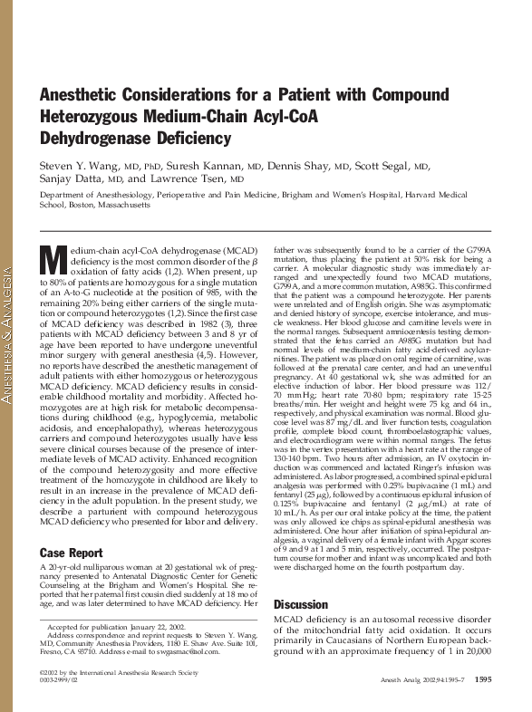 (PDF) Anesthetic Considerations for a Patient with Compound ...