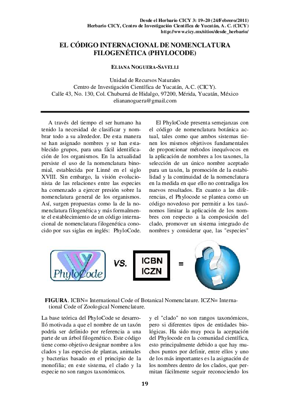 (PDF) EL CÓDIGO INTERNACIONAL DE NOMENCLATURA FILOGENÉTICA (PHYLOCODE)