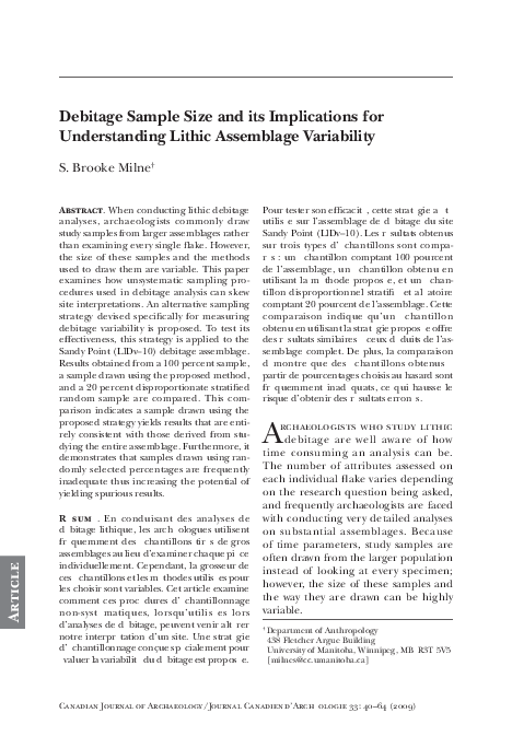 (PDF) Debitage Sample Size and Its Implications for Understanding Lithic Assemblage Variability