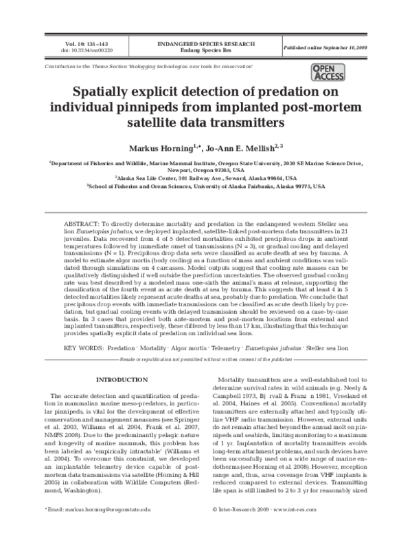 (PDF) Spatially explicit detection of predation on individual pinnipeds ...