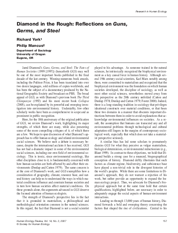 (PDF) Diamond in the Rough: Reflections on Guns, Germs, and Steel