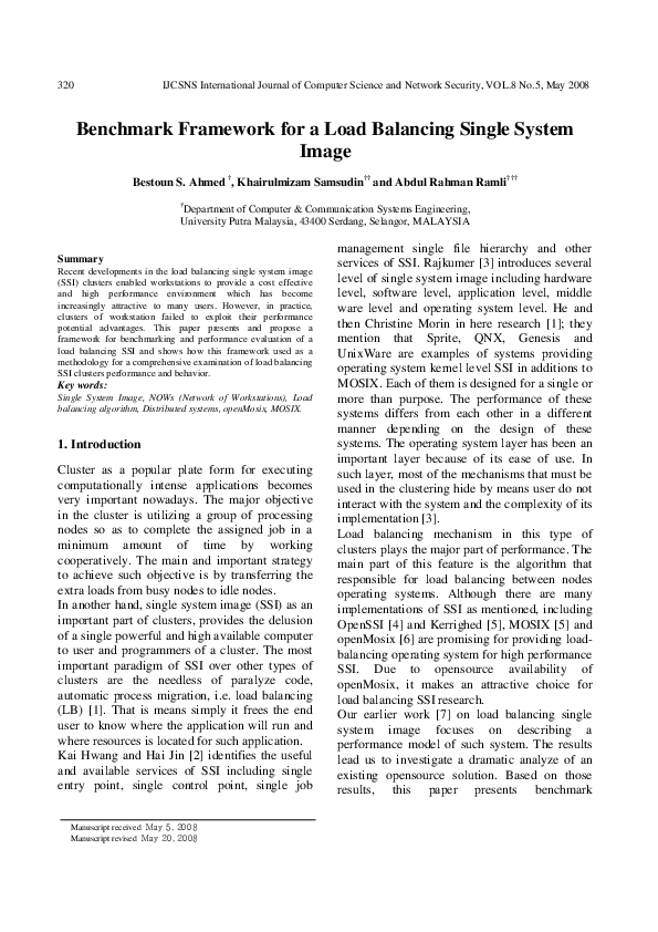 (PDF) Benchmark Framework for a Load Balancing Single System Image