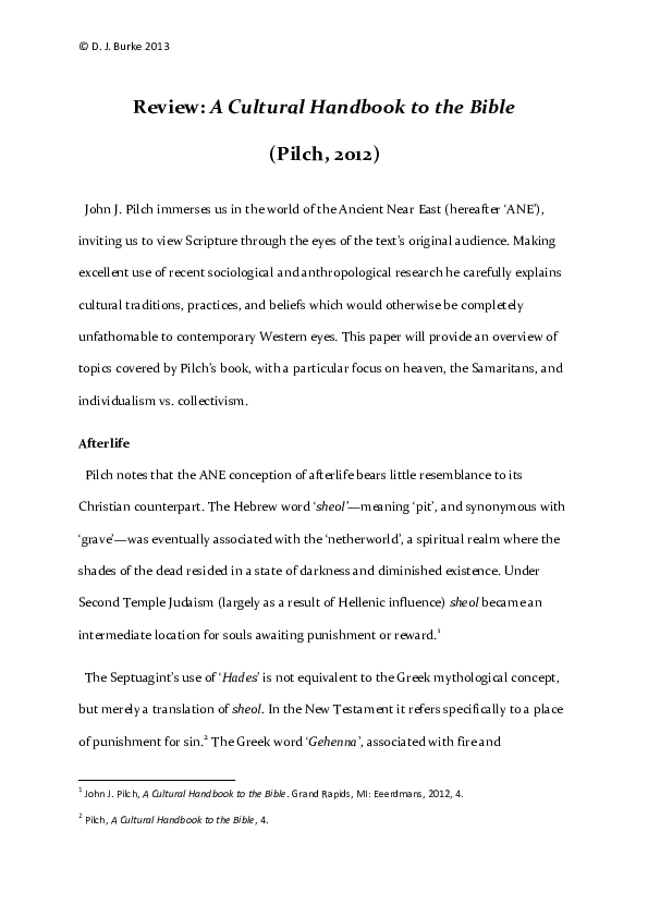 (DOC) A Cultural Handbook to the Bible