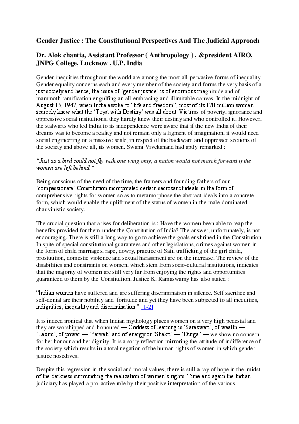 (PDF) Gender Justice : The Constitutional Perspectives And The Judicial ...