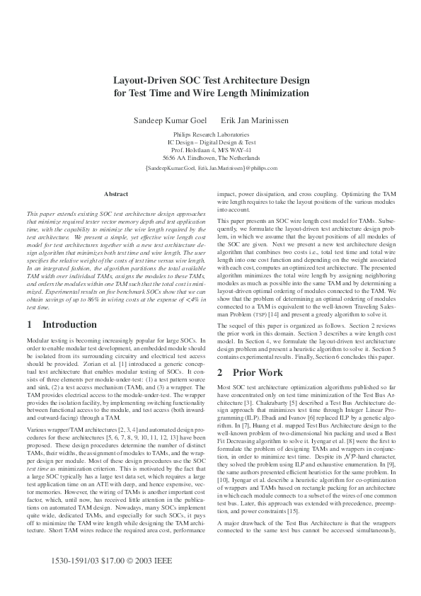 Pdf Layout Driven Soc Test Architecture Design For Test Time And Wire
