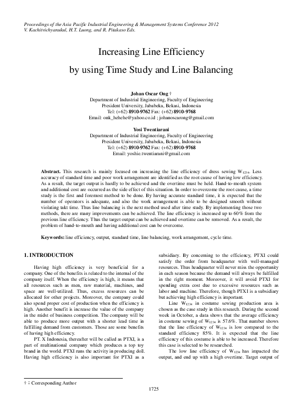 (PDF) Increasing Line Efficiency by using Time Study and Line Balancing