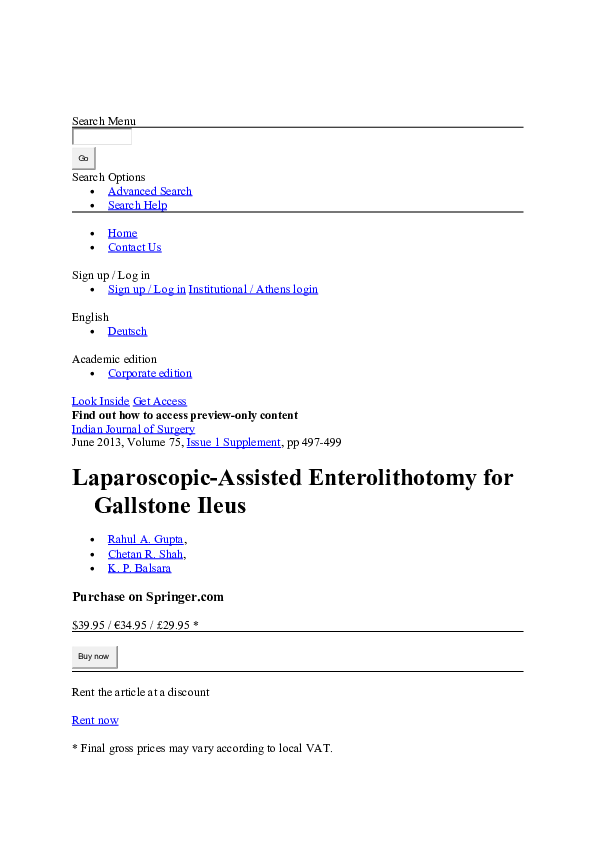 (DOC) Laparoscopic Assisted Enterolithotomy for Gallstone Ileus Springer