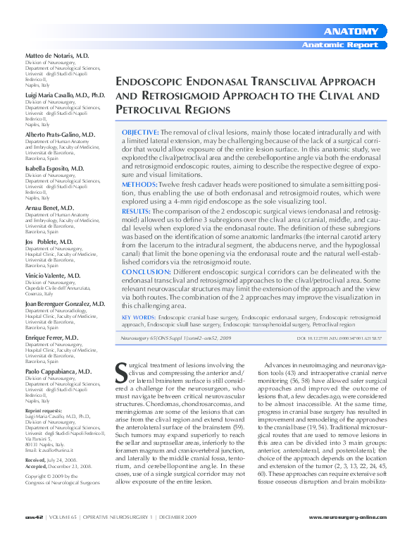 (PDF) ENDOSCOPIC ENDONASAL TRANSCLIVAL APPROACH AND RETROSIGMOID ...