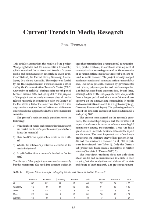 (PDF) Current Trends in Media Research