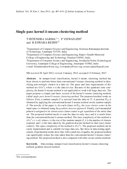 (PDF) Single Pass Kernel K Means Clustering Method