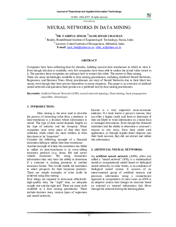 Pdf Neural Networks In Data Mining