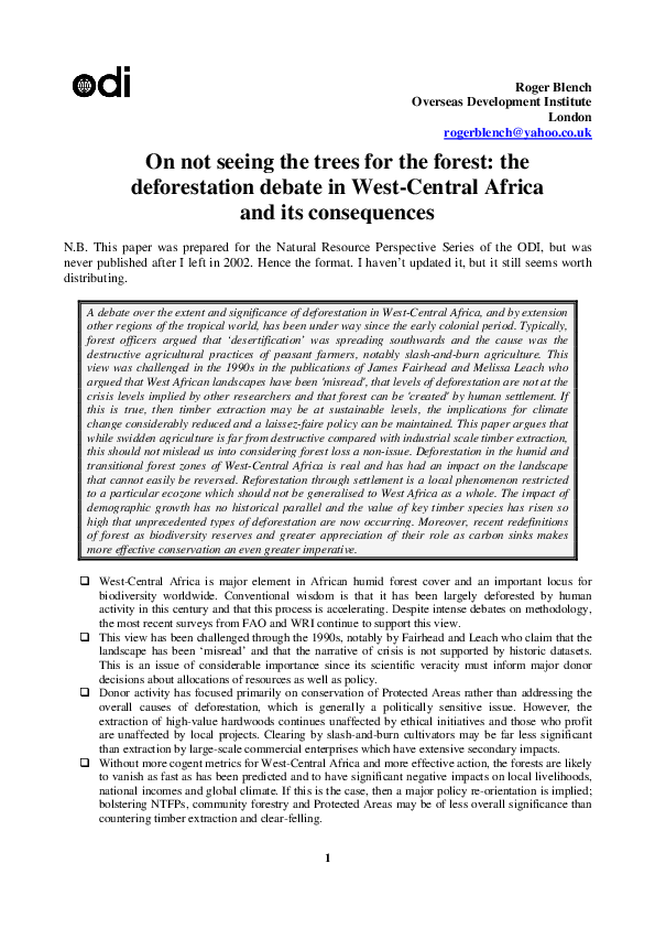 (PDF) On not seeing the trees for the forest: the deforestation debate ...