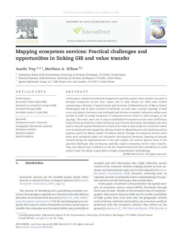 (PDF) Mapping ecosystem services: Practical challenges and ...